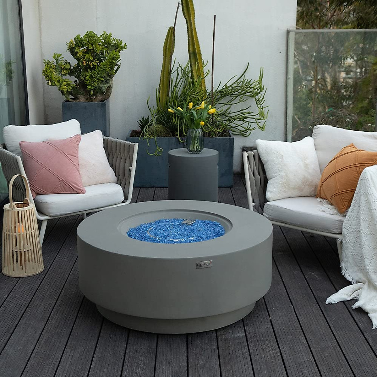 Elementi Plus Colosseo Natural Gas Fire Pit for Outside Outdoor Fire Pit Table Smokeless Firepit Concrete Round Fire Bowl Patio Heater Fireplace 60000 BTUs - Light Grey, 40.9 x 40.9 Inches