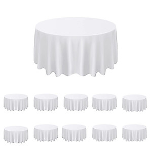 LALAPORT 10 Pack Premium 120" Round Polyester Tablecloth for Wedding/Party/Events/Banquet/Buffet (White)