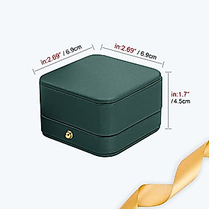 MYEBIUAI Ring Box Wedding Engagement Box Green, Square Leather Velvet Jewelry Ring Bearer Box, Premium Gorgeous Vintage Double Slots Ring Box for Proposal, Ceremony, Anniversary, Gift