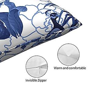 Wozukia Birds and Peonies in Blue Color Throw Pillow Cover Abstract Pattern in Chinoiserie Style with Peacock Lumbar Pillow Case Cushion for Sofa Couch Bed Standard Queen Size 20x30 Inch