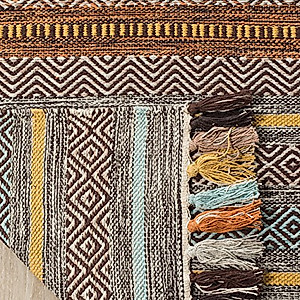 SAFAVIEH Montauk Collection 5' x 8' Turquoise / Brown MTK901E Handmade Boho Stripe Fringe Cotton Area Rug