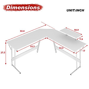 PayLessHere L Shaped Desk Corner Gaming Desk Computer Desk with Large Desktop Studying and Working and Gaming for Home and Work Place,White