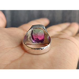Mens Women Ring, Watermelon Tourmaline Ring, Signet Ring, 925 Solid Sterling Silver Ring, Tourmaline Quartz Ring, Bohemian Ring, Handmade Ring, Gift Ring (925 Solid Silver, 10.25)