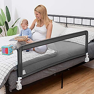 Costzon Double Sided Bed Rail Guard, 2 Pack, Extra Long Swing Down Safety Guard w/Straps, Folding Baby Bedrail for Kids Twin Double Full Queen King Mattress, Gray, 59 Inch