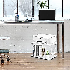 VEDECASA Retro Desktop Printer Stand 2 Double Tiers Wood Printer Shelf Modern White Wood Storage Book Shelf Organizor for Home Office Stylish Sturdy V Shaped (White)