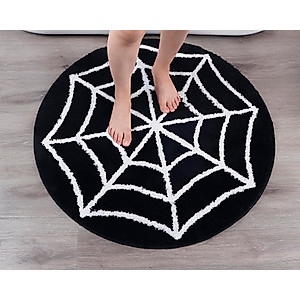 Spider Web Bath Mat - Halloween Rug Bathroom Decor Gothic Home Decor Witchy Horror Goth Room Rugs Gothic Bedroom Kitchen Whimsigoth Oddities and Curiosities Spooky Gifts Decoration Spider Webs (Round)