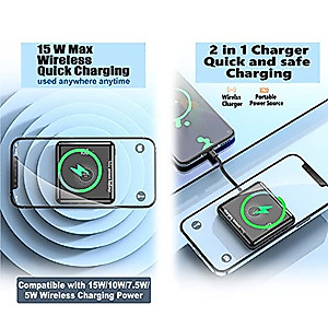 KOMPSEN 10000mAh Wireless Power Bank with Built in 4 Cables,Portable Slim Quick Charging Power Bank,Travel External Backup Battery Compatible with Almost Mobile Phone Electronic Devices Black