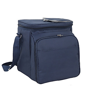 2 Person Blue Tartan Insulated Picnic Bag Set W/Cooler Section