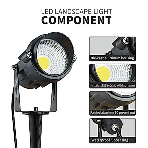 WIFZIG Outdoor Landscape Lighting 12W Waterproof Graden Lights COB Led Spotlights with Spiked Stand 120V for Lawn Decorative Lamp US 3- Plug 3000K Warm White (4Pack, 3000K)