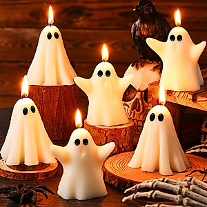 Conelist 6 Pieces Halloween Large Ghost Candles White Spooky Ghost Scented Candles Halloween Candles Horror Gifts Candle Tea Lights Goth Room Decor for Dining Table Party Bedroom(Cute Style)