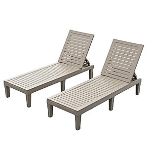 HOMSHADE Chaise Lounge Chair Outdoor - Set of 2 with 5 Positions Adjustable Backrest, Waterproof, 330lbs Weight Capacity for Pool, Resin, Light Brown