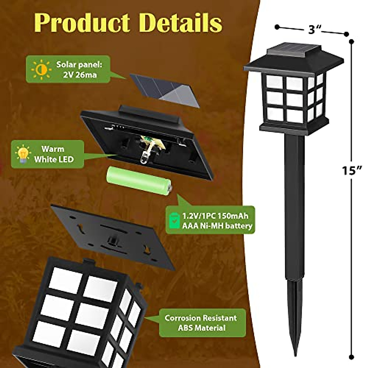 GIGALUMI Solar Outdoor Lights,12 Pack LED Solar Lights Outdoor Waterproof, Solar Walkway Lights Maintain 10 Hours of Lighting for Your Garden, Landscape, Path, Yard, Patio, Driveway