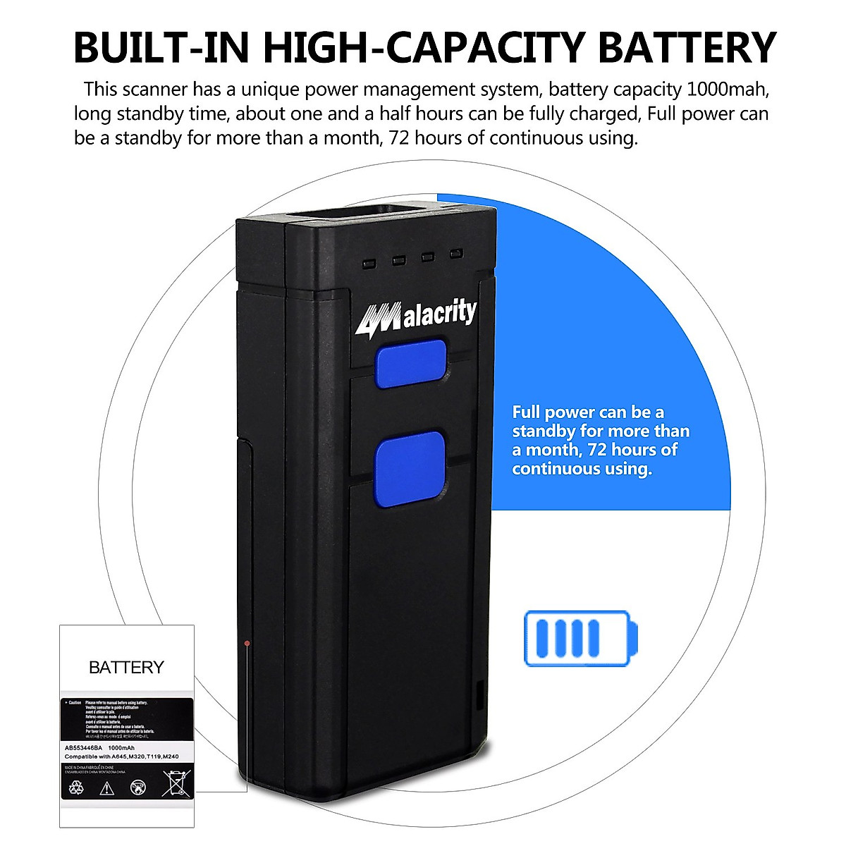 Wireless Bluetooth Mini 1D Laser Barcode Scanner,Alacrity USB Portable Compatible with Bluetooth Function & 2.4GHz Wireless & Wired Connection Barcode Reader Scanner