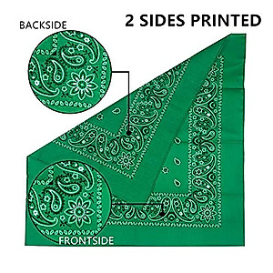 Vamqor 12pcs Bandana for women and men 100% Cotton Custom Fashion Paisley Design Multifunctional Outdoor Square Handkerchief（green）
