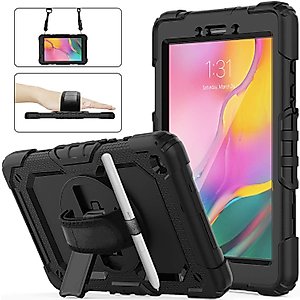 Galaxy Tab A 8.0 SM-T290/T295 Case 2019 with Screen Protector | Herize Heavy Duty Rugged Shockproof Protective Case Cover with Pencil Holder/Hand Strap/Shoulder Strap for Samsung Tab A 8.0 Inch