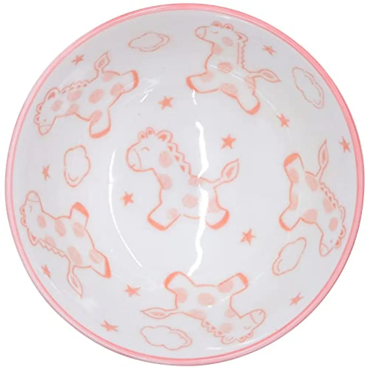 Mino Ware Rice Bowl Set, Kids Rice Bowls, 4.1 inch, Kawaii Cute Giraffe Design, Pink, Japanese Ceramic Bowls, 4.4 oz, Set of 2