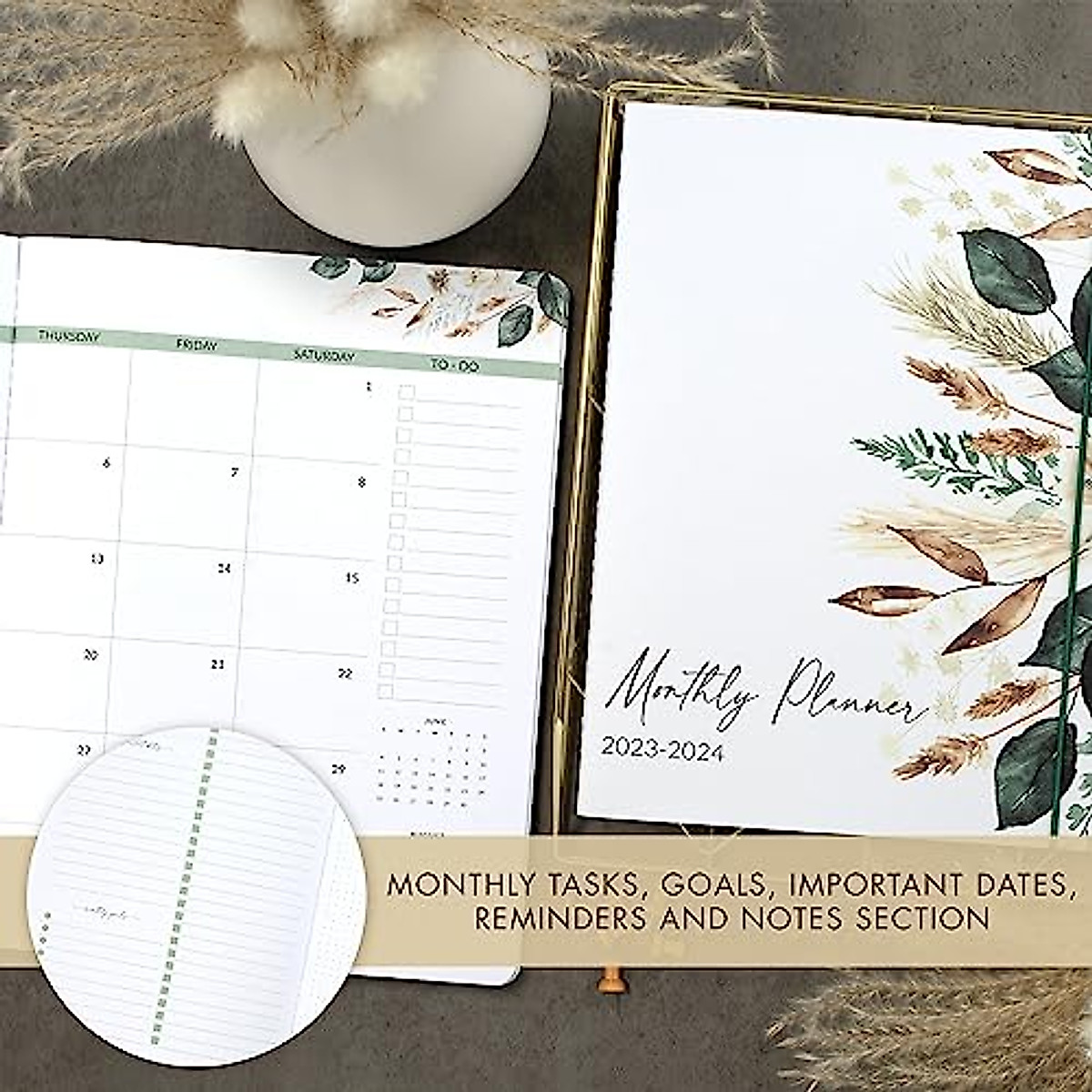 Simplified 2023-2024 Monthly Planner and Calendar Book - Beautiful Modern Dried Floral To Do List Notebook For Women or Men - Easily Organizes Your Tasks to Boost Productivity - Runs Until December 2024