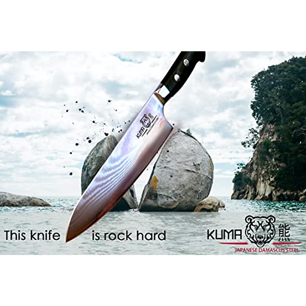 KUMA Professional Damascus Knife - 8 Inch Japanese Chef Knife, AUS10 Core - Corrosion And Stain Resistant - G10 Handle & Sheath Made Of Hardened Carbon steel