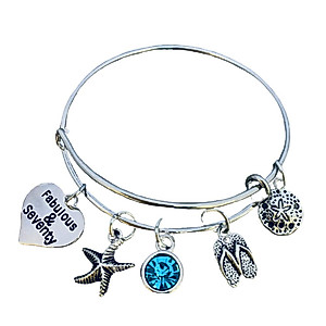 Infinity Collection Birthday Charm Bangle Bracelet, Silver Plated Nautical Beach Jewelry, Birthday Gift for Beach Women (60th)