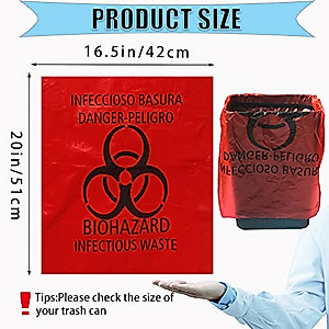 Daarcin Red Biohazard Waste Bags,20pcs 16.5x20in/42x51cm Medical Action Infectious Waste Bag With Hazard Symbol Disposable Hazardous