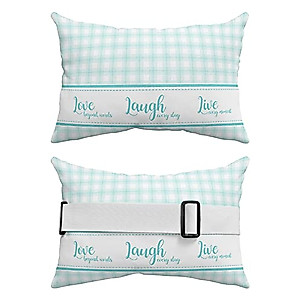 Recliner Head Pillow Ledge Loungers Chair Pillows with Insert Teal Watercolor Plaid Love Laught Live Lumbar Pillow with Adjustable Strap Outdoor Waterproof Patio Pillows for Beach Pool Chair, 2 PCS