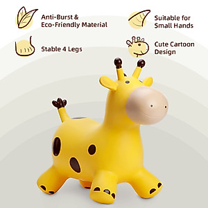 EVERICH TOY Giraffe Bouncy Horse Hopper for Toddlers, Bouncy Animals Jumping Horse, Inflatable Ride on Bouncer Hopping Toys Gifts for Boys Girls 18 Months 2 3 4 5 6 Years Old