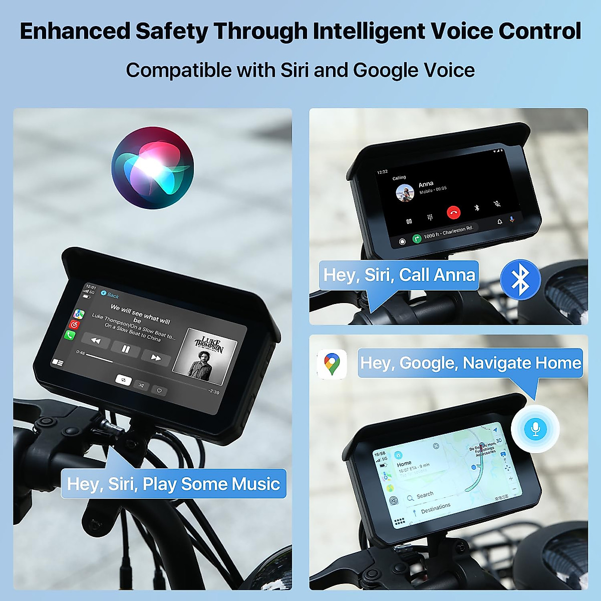 Motorcycle DVR: Wireless Apple Carplay, Android Auto, TPMS, Dual HD 1080P Cameras, GPS, G-Sensor, Siri & Google Voice, 5-Inch IPS Touch Screen, WiFi, Bluetooth, TF Card, Waterproof TTXSCAM MT01