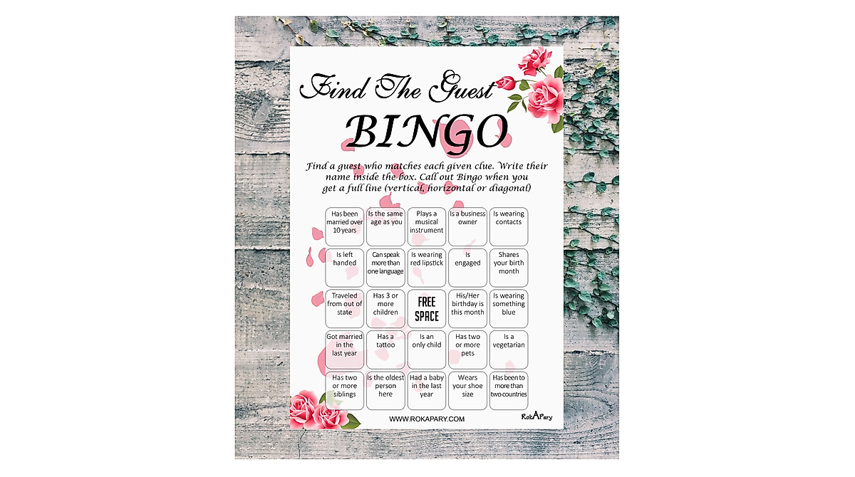 Floral Roses Bingo Game for Weddings & Parties