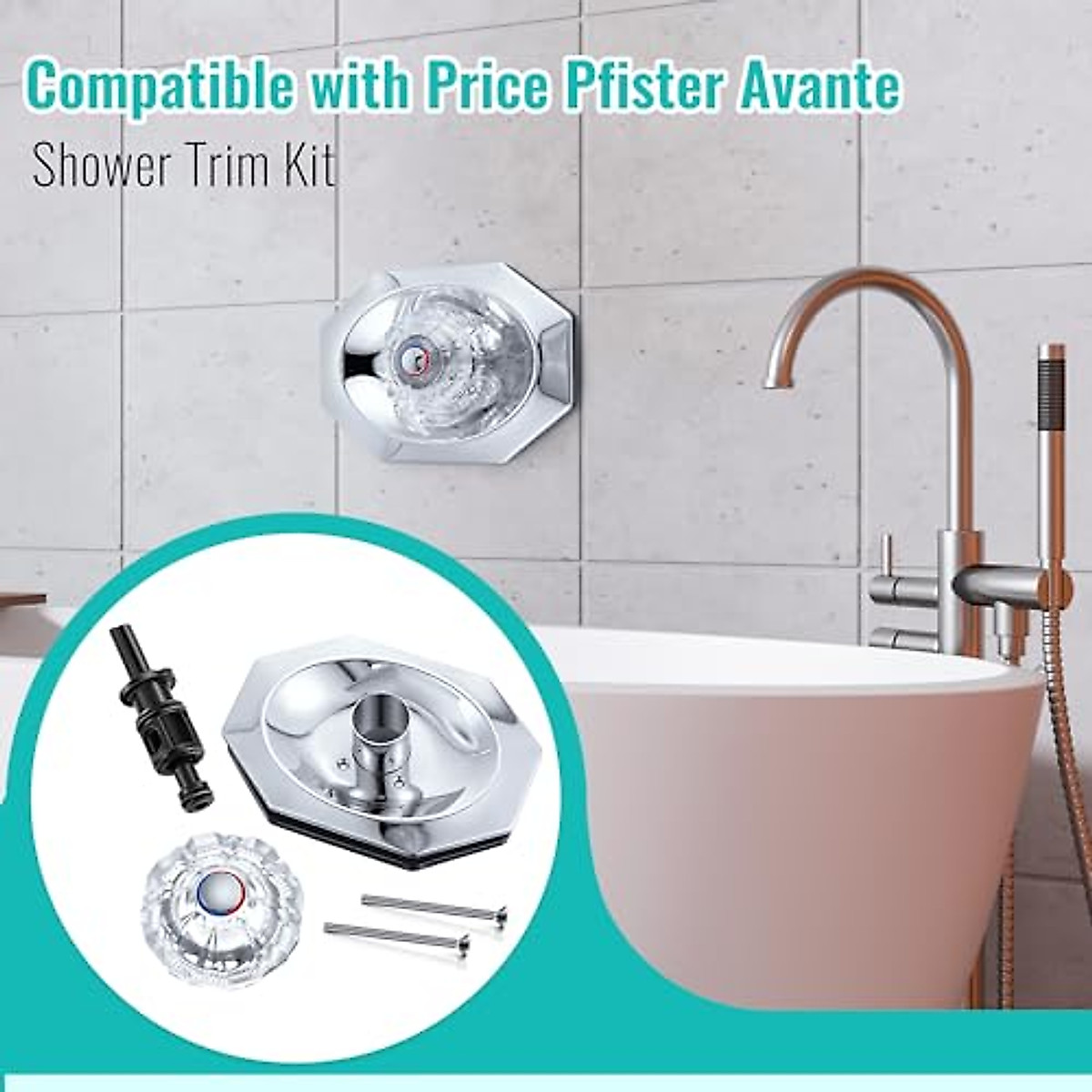 Dreyoo Compatible with Price Pfister Avante Shower Trim Kit, Applied for Tub and Shower Faucet Replacement, Push Pull Shower Valve Parts with Cartridge, Escutcheon, Screws, Sleeve, Handle and Gasket