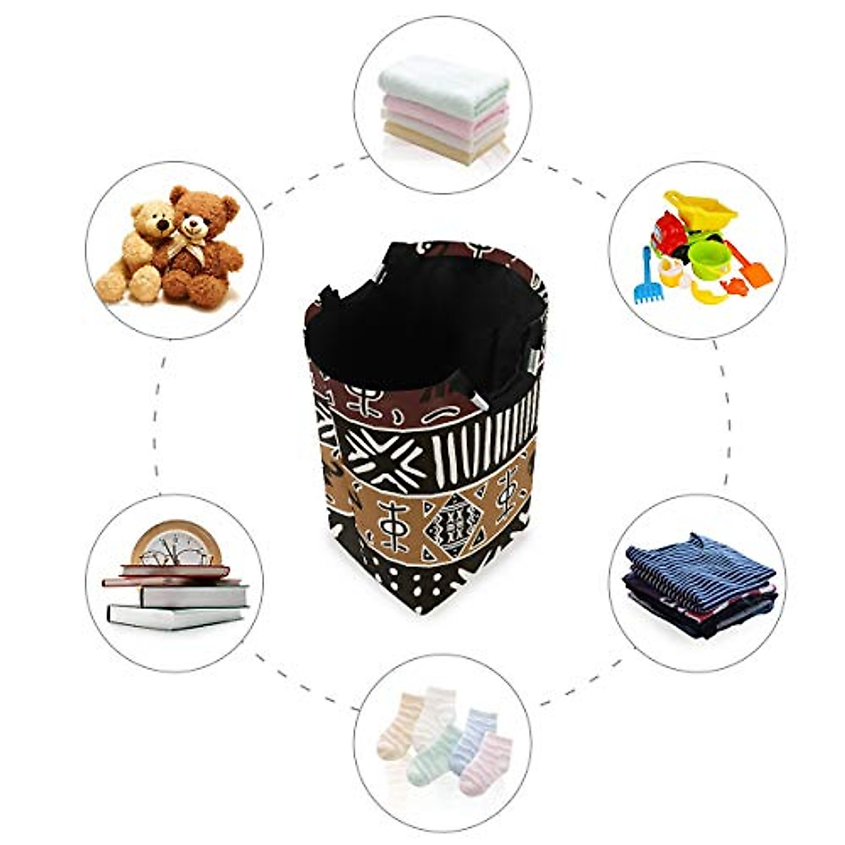 Ruio Laundry Hamper Basket Storage Bag Foldable Clothes Bag African Mud Cloth with Elephants Folding Washing Bin Clothes Hamper Large Basket