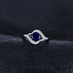 JewelryPalace 1ct Oval Created Blue Sapphire Rings for Women, 14K White Gold Plated 925 Sterling Silver Ring for Girl, Gemstone Jewelry Sets Promise Rings L