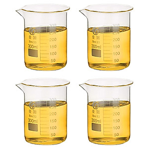 PATIKIL 300ml Low Form Glass Beaker, 4Pcs 3.3 Borosilicate Glass Beakers Graduated Measuring Cup with Spout for Lab Experiment, Cooking and Baking, Clear