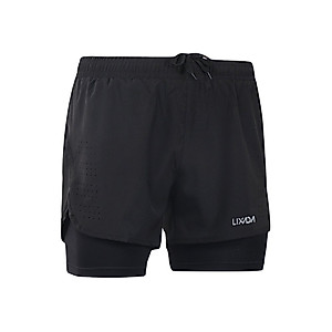 Lixada Men's 2-in-1 Running Shorts Quick Drying Breathable Active Training Exercise Jogging Cycling Shorts with Longer Liner & Reflective Elements