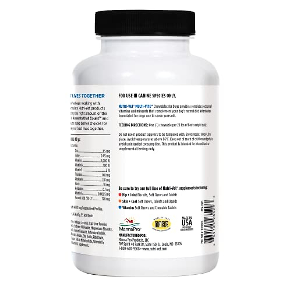 Nutri-Vet Multi-Vite Chewables for Adult Dogs - Daily Vitamin and Mineral Support to Support Balanced Diet - 180 Count