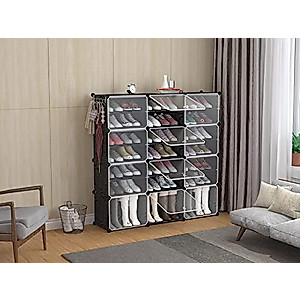 ArtBeauty Portable Shoe Rack Organizer, Plastic Cube Storage 42 Pair Tower Shelves Shoe Storage Cabinet Stand,Modular Cabinet for Hallway Bedroom Closet Entryway, 8 Tier Black