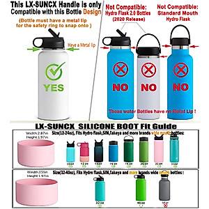 LX-SUNCX Paracord Handle and Silicone Sleeve Boot Compatible with Hydro Flask Wide Mouth Water Bottle (Pearly pink/pink, 32oz-40oz)