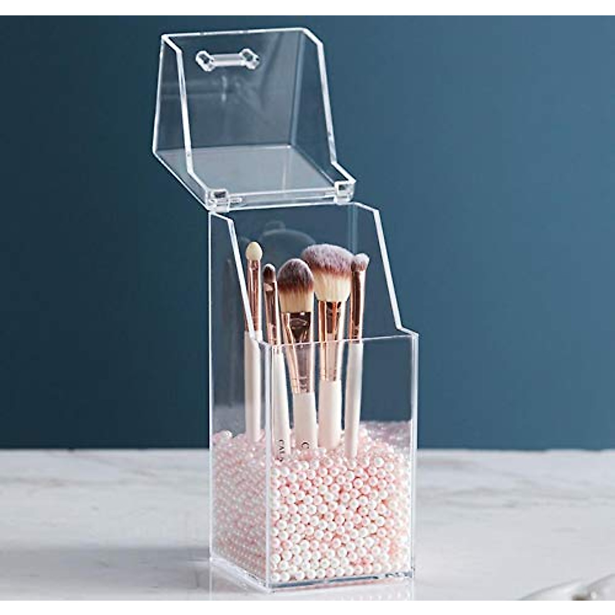 Makeup Brush Holder Square Acrylic Cosmetic Brush Organizer with Dustproof Lid Eyebrow Pencil Storage Holder Box Makeup Storage Jewellery Storage Container