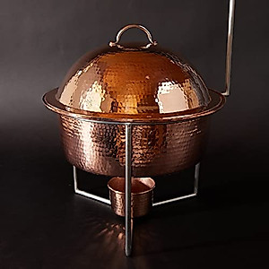 Sertodo Copper Round Byzantium Chafer, 4 quart capacity, Hand Hammered 100% Pure Copper