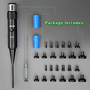 Tyseam Green Laser Bore Sighter Kit with 2 Sets of The Adapters for .17 to 12GA Caliber Rifle, Pistols, Handgun Universal Hunting Bore sighter Kit with Press Switch & Batteries