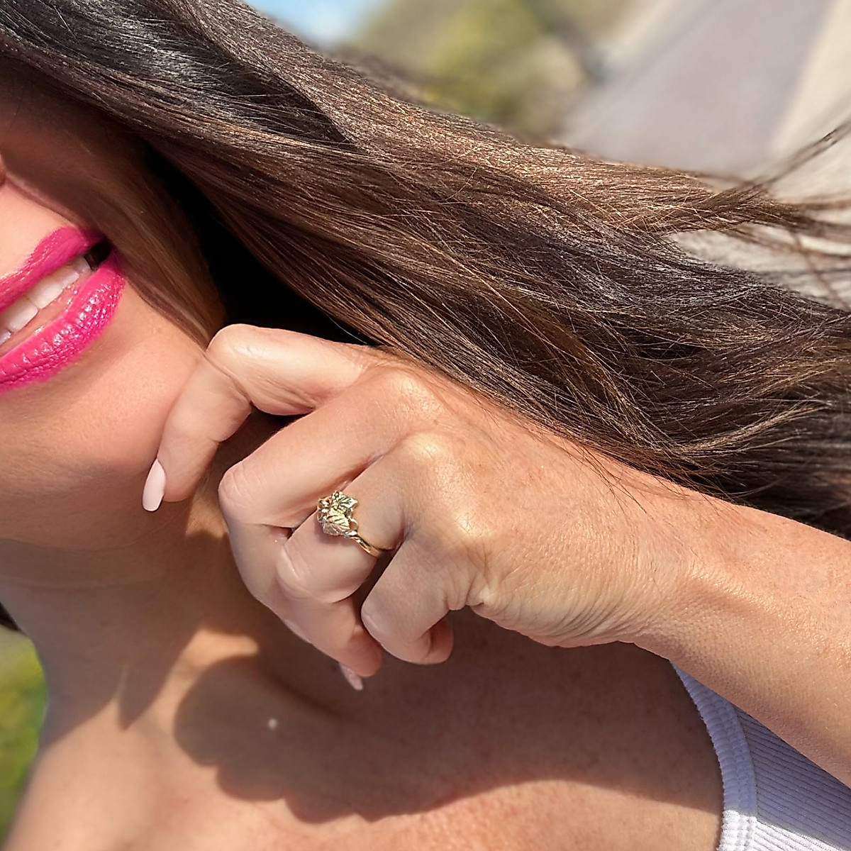 Heart Leaf Grape Cluster Ring, 10k Yellow Gold, 12k Green and Rose Gold Black Hills Gold Motif, Size 9.5