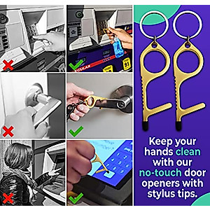 Hand Sanitizer Keychain Holder Reusable Empty Travel Size Leak-Proof Bottle with 2 No-Touch Door Opener with Stylus 30 ML Flip Cap Refillable Containers with Keychain for Soap and Lotion