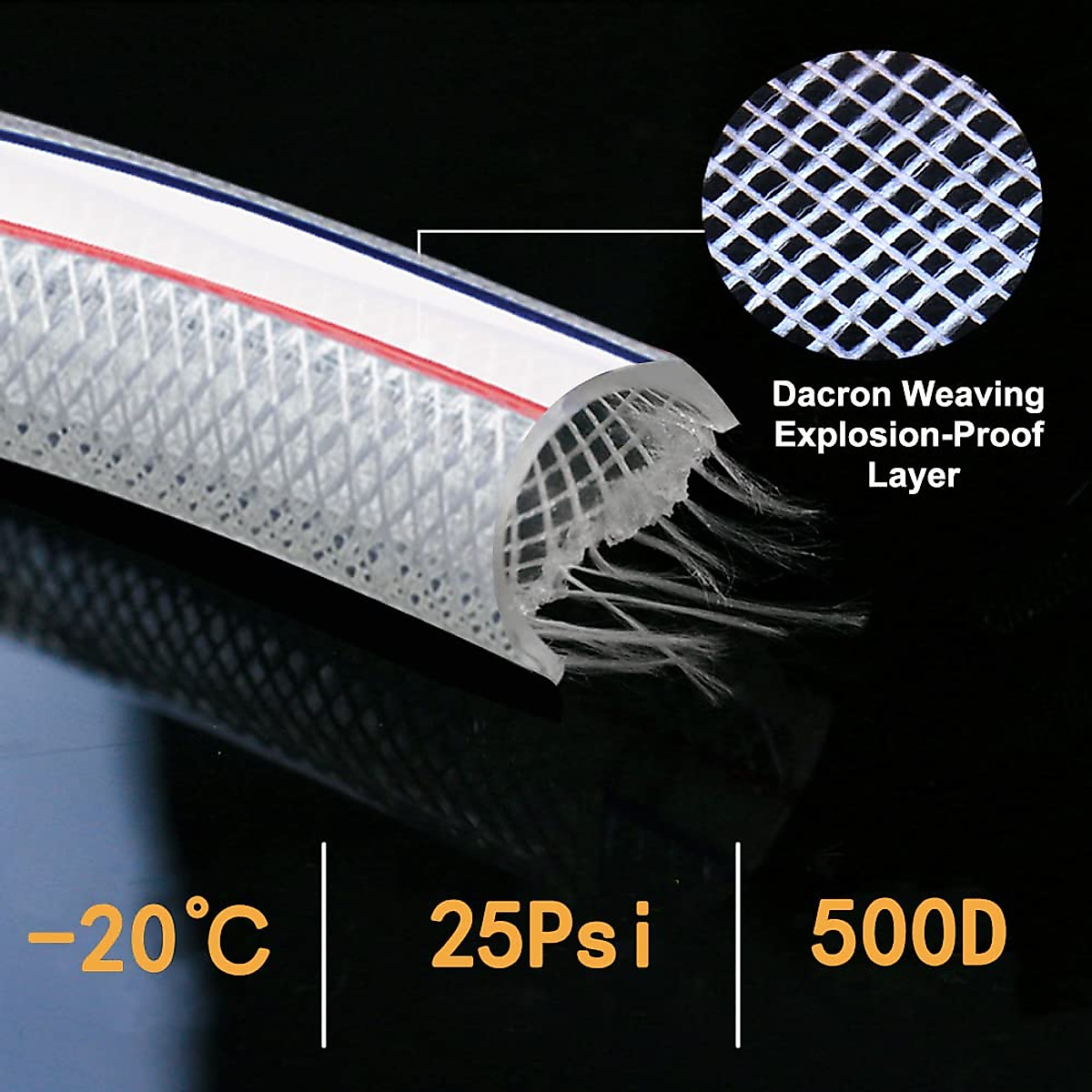 Ququyi PVC 3/4" ID x 1" OD Braided Clear Flexible PVC Tubing Soft for Four Seasons Vinky Tube, Reinforced Vinyl Hose for Water Discharge& Oil Transfer, 6.56ft