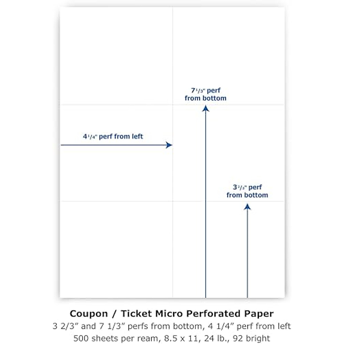 PrintWorks Professional Perforated Paper for Tickets, Coupons, Certificates and More, 8.5 x 11, 24 lb, 3 Perfs - 3 2/3" and 7 1/3" From Bottom & 4 1/4" From Left, 500 Sheets, White (04334)