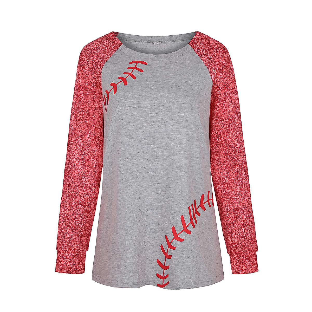 ETATNG Womens Raglan Baseball T-Shirts Crewneck Long Sleeve Patchwork Pullover Casual Tops Red L