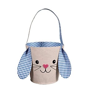 Cute Bunny Easter Bucket, Rabbit Blue/Pink, Easter Basket Bag with Floppy Ears for Kids Carrying Gifts and Candy, Egg Hunt Bag (Blue)