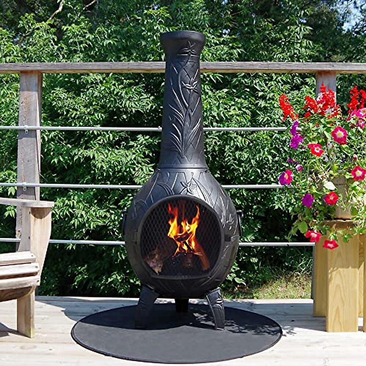 The Blue Rooster Orchid Chiminea Outdoor Fireplace in Charcoal - Deck and Patio Friendly