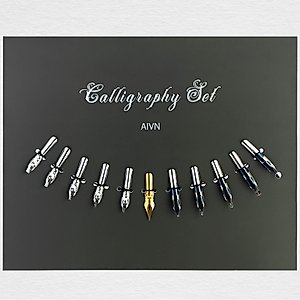 AIVN Complete Calligraphy Set for Beginners, Includes Calligraphy Pens, 12 Nibs, Quill Pen and Ink Set, Caligraphy Kits, Pen Holder and Introduction Booklet for Elegant Writing