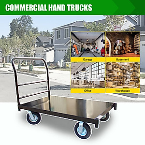 DMC-FPPS Steel Platform Truck/Smooth Deck Platform Truck Industrial Push Cart 48" L x 30" W Portable Dolly Large Flatbed with 8" Wheels 1000lb Capacity, Black