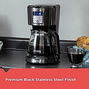 BLACK+DECKER 12-Cup* Coffeemaker, Programmable, Exclusive VORTEX™ Technology, Premium Black Stainless Steel Finish