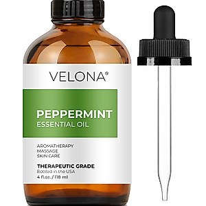 Peppermint Essential Oil by Velona - 4 oz | Therapeutic Grade 100% Pure and Natural | for Aromatherapy Diffuser, Massage, Skincare, Haircare, Soapmaking | Undiluted and Multipurpose in Glass Bottle